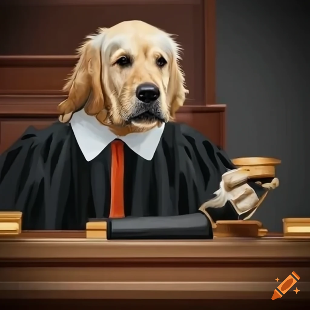 Golden retriever in a courtroom on Craiyon