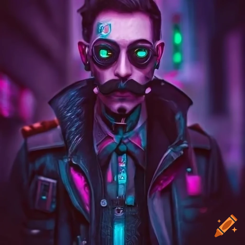 Cyberpunk Artwork Of A Stylish Man With A Moustache Cyberpunk Artwork Of A Stylish Man With A Moustache