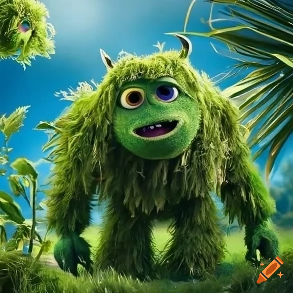 Child's drawing of an adorable dancing monster with sunflower head and ...