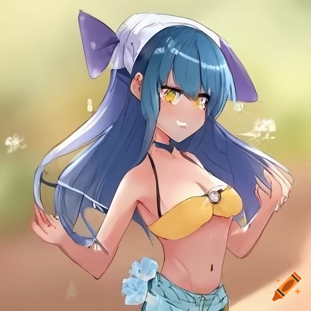 Waifu original character in summer attire from the pokémon series on Craiyon