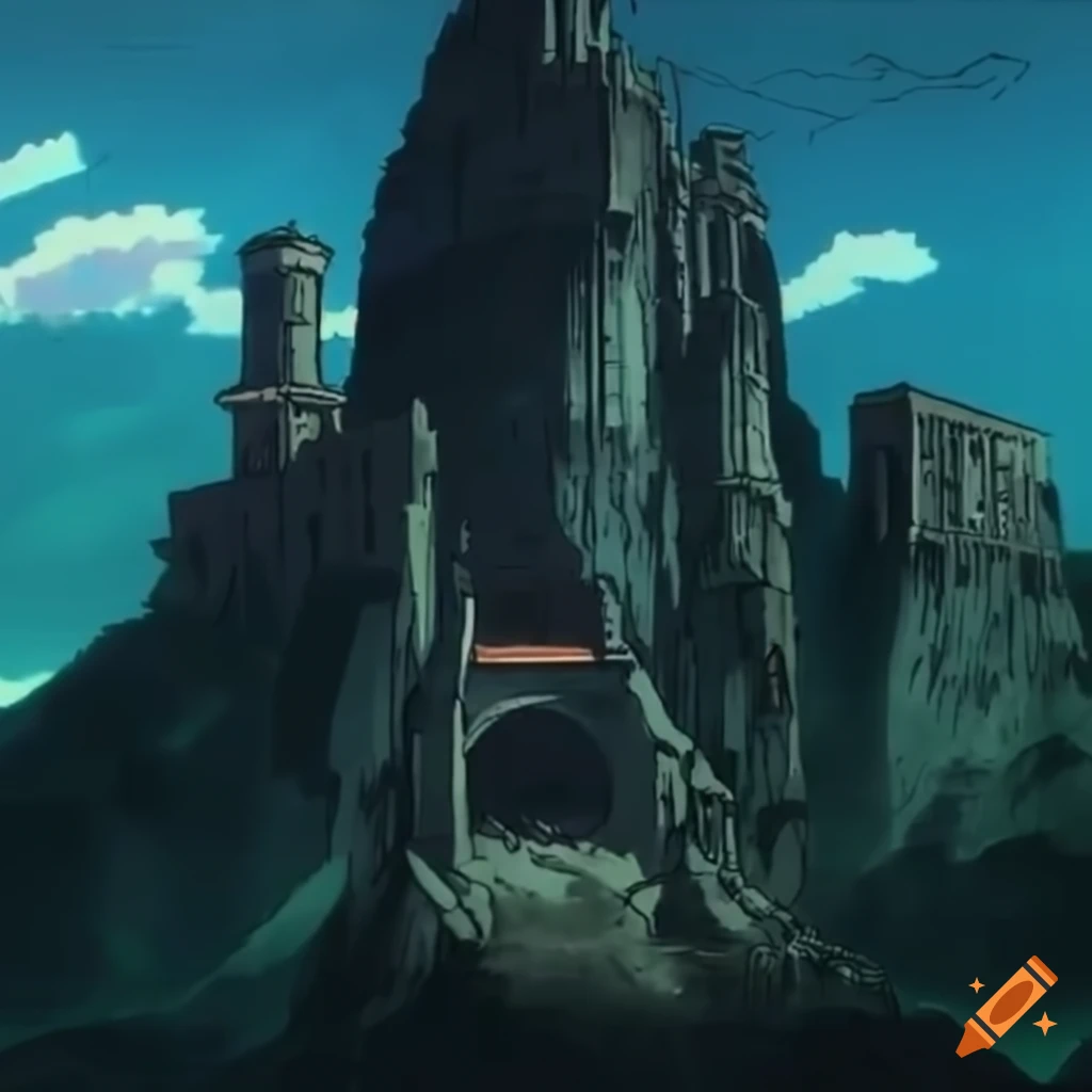 Tower fortress in an 1980s anime scene