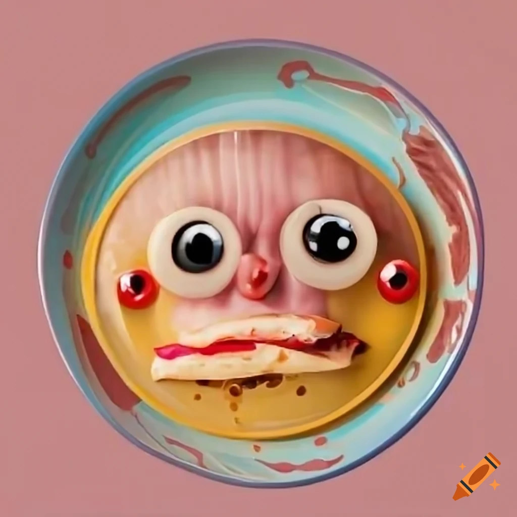 Plate with animated eyes and wide smile holding delicious food