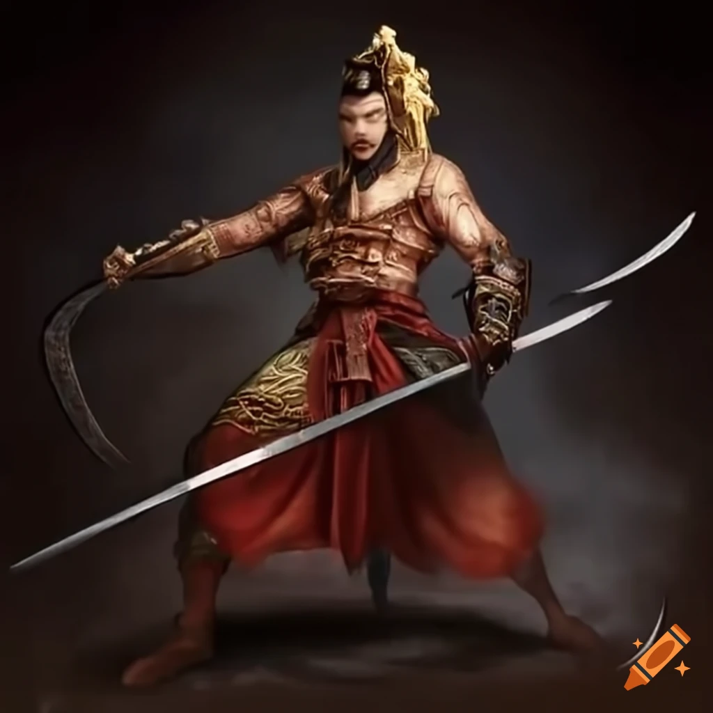 Male in green chinese attire with gold phoenix design and armor on Craiyon