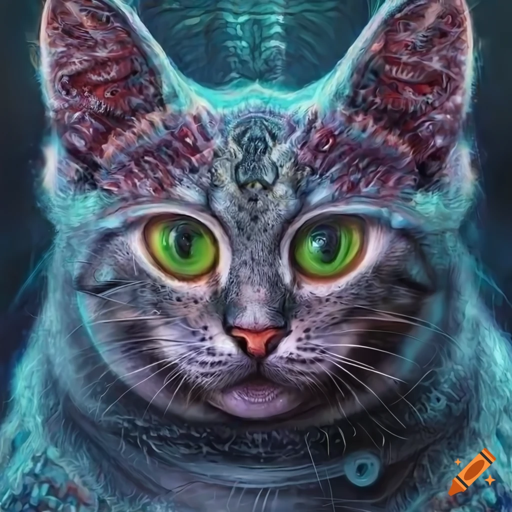 Surreal artwork of a cat inspired by hr giger on Craiyon