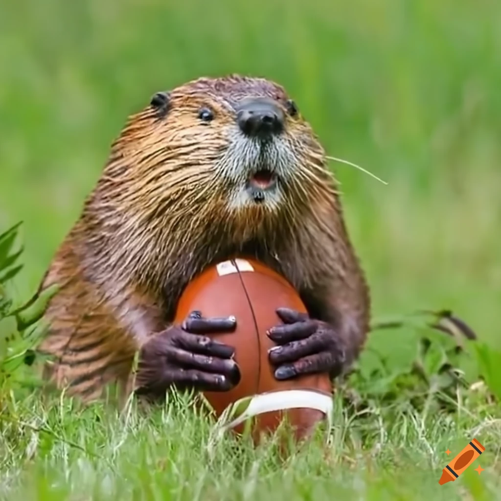 Beaver with Down syndrome holding a football on Craiyon