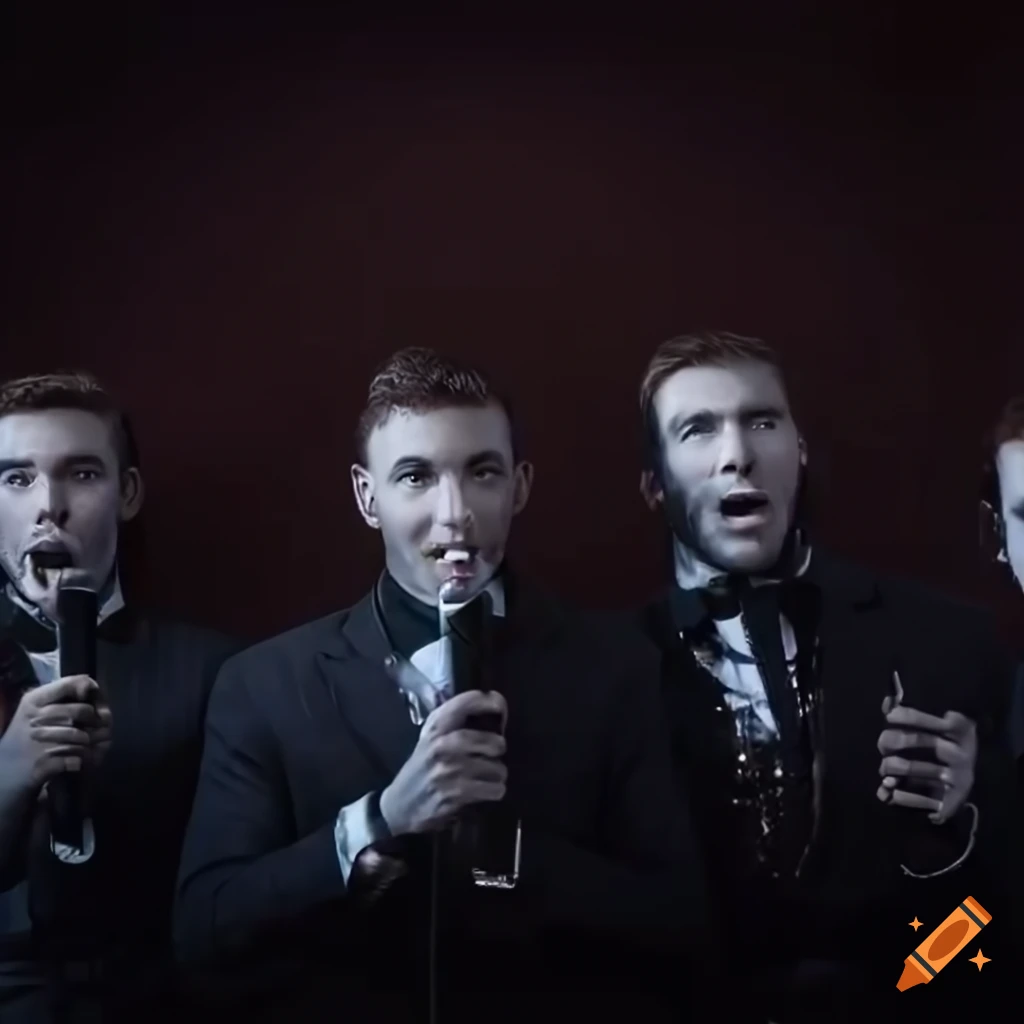 Image of handsome male clones singing into a microphone on Craiyon