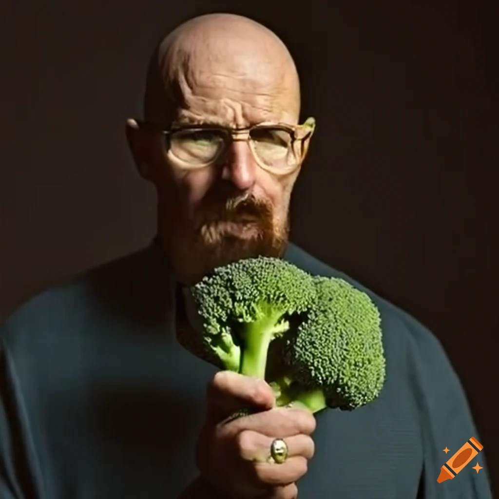 Walter white holding a piece of broccoli on Craiyon
