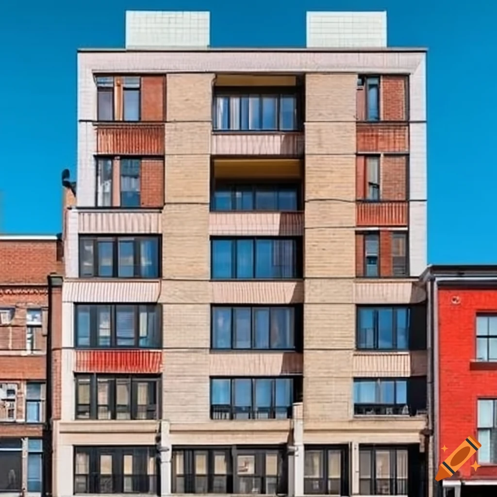 Vibrant multi-functional building with shops and apartments on Craiyon