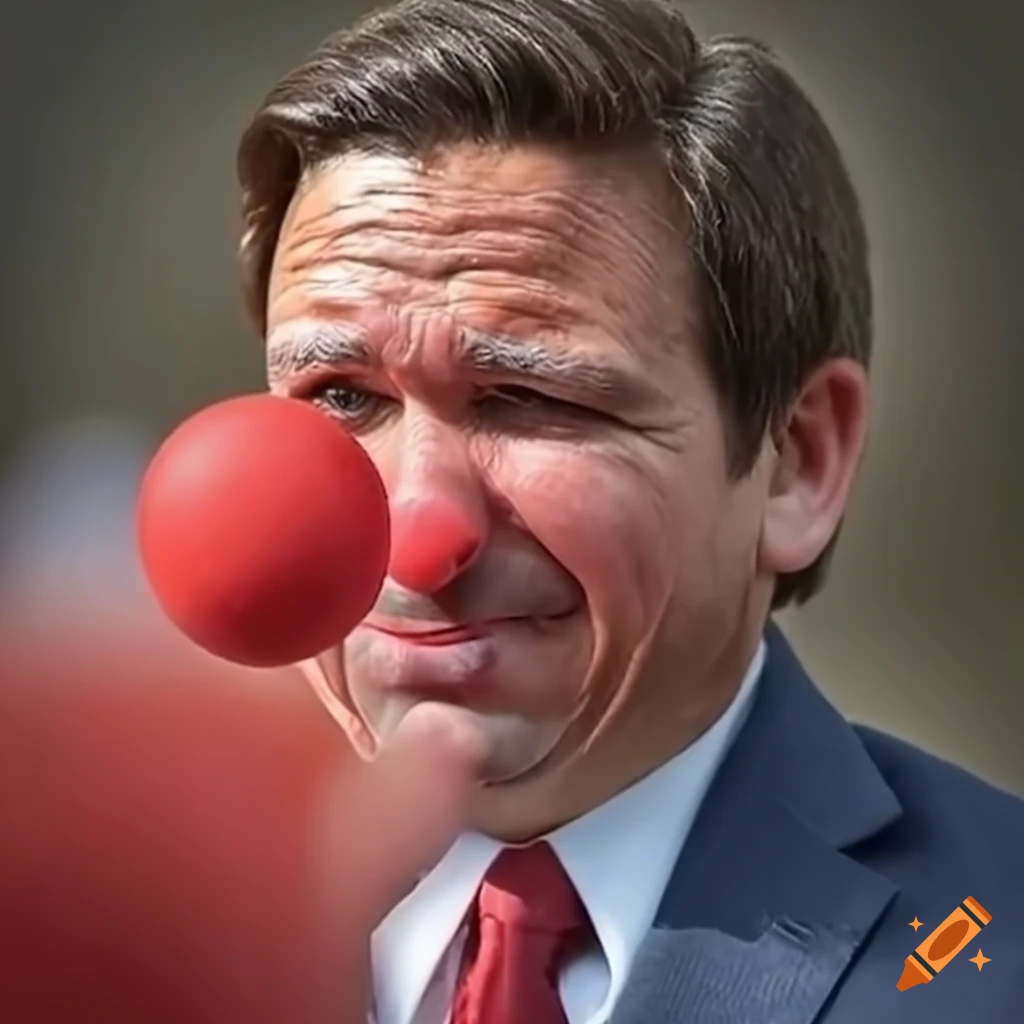 Ron DeSantis wearing a red clown nose on Craiyon