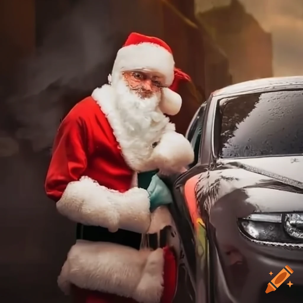 Santa claus washing a car on Craiyon