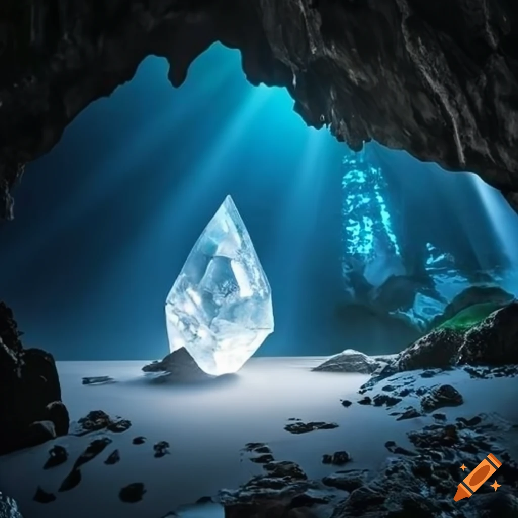 Photo of a cave with a large crystal and radiating caves on Craiyon