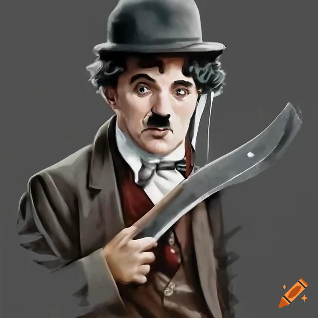 Charlie chaplin holding a machete on Craiyon