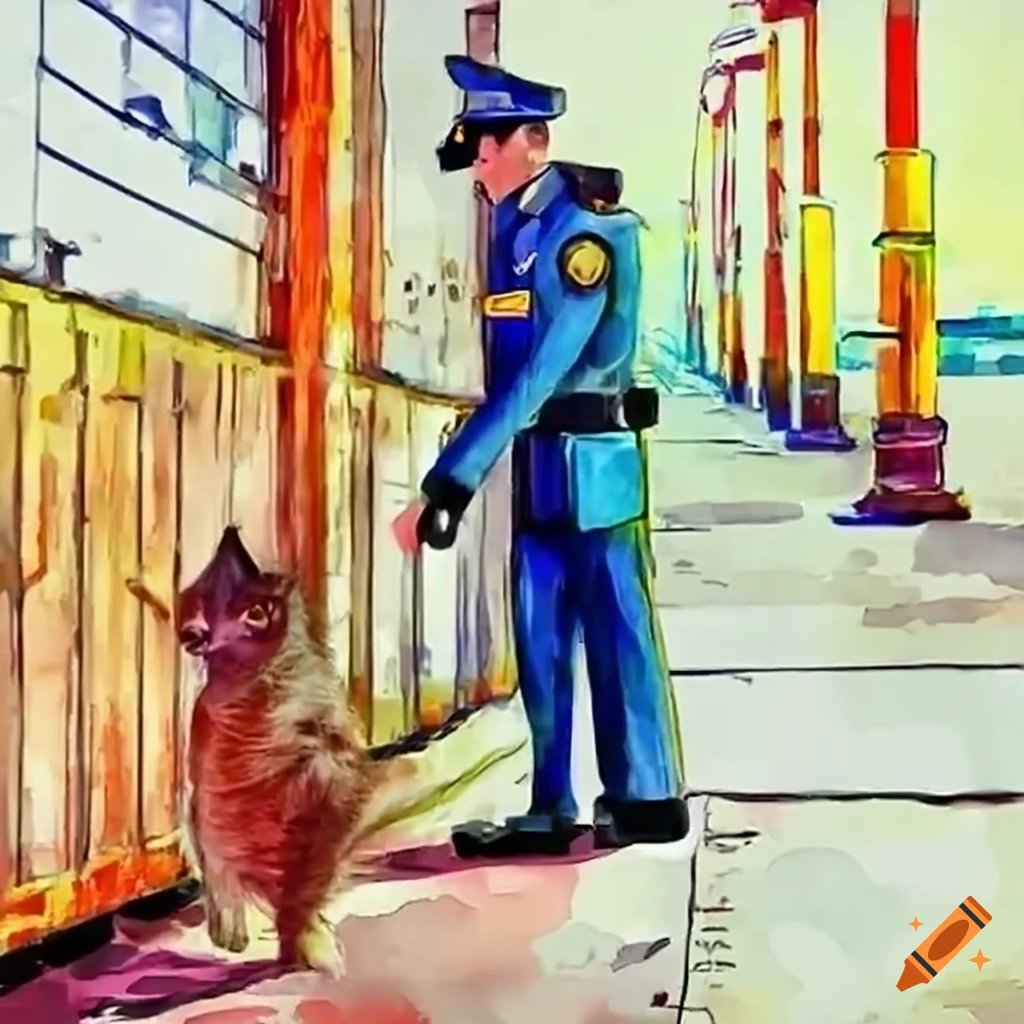 Security guard picking up a cat at shipping dock