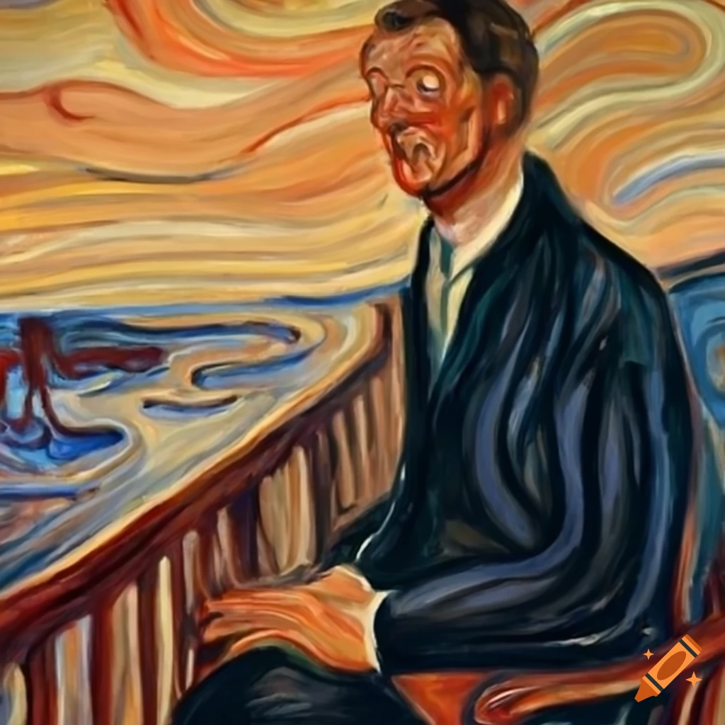 A man riding a motorcycle in the wind by edvard munch on Craiyon