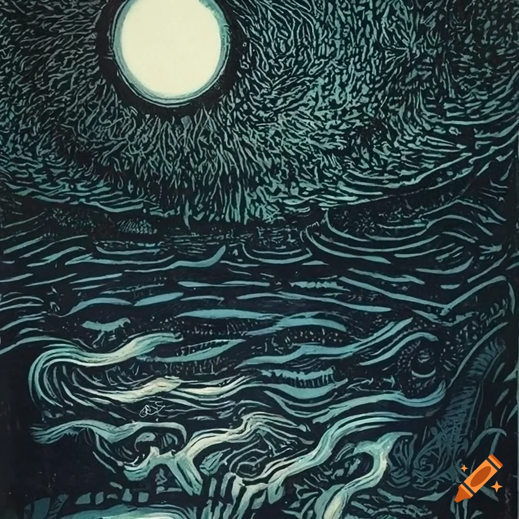 Colorful native art woodcut print by theodor kittelsen and hilma af ...