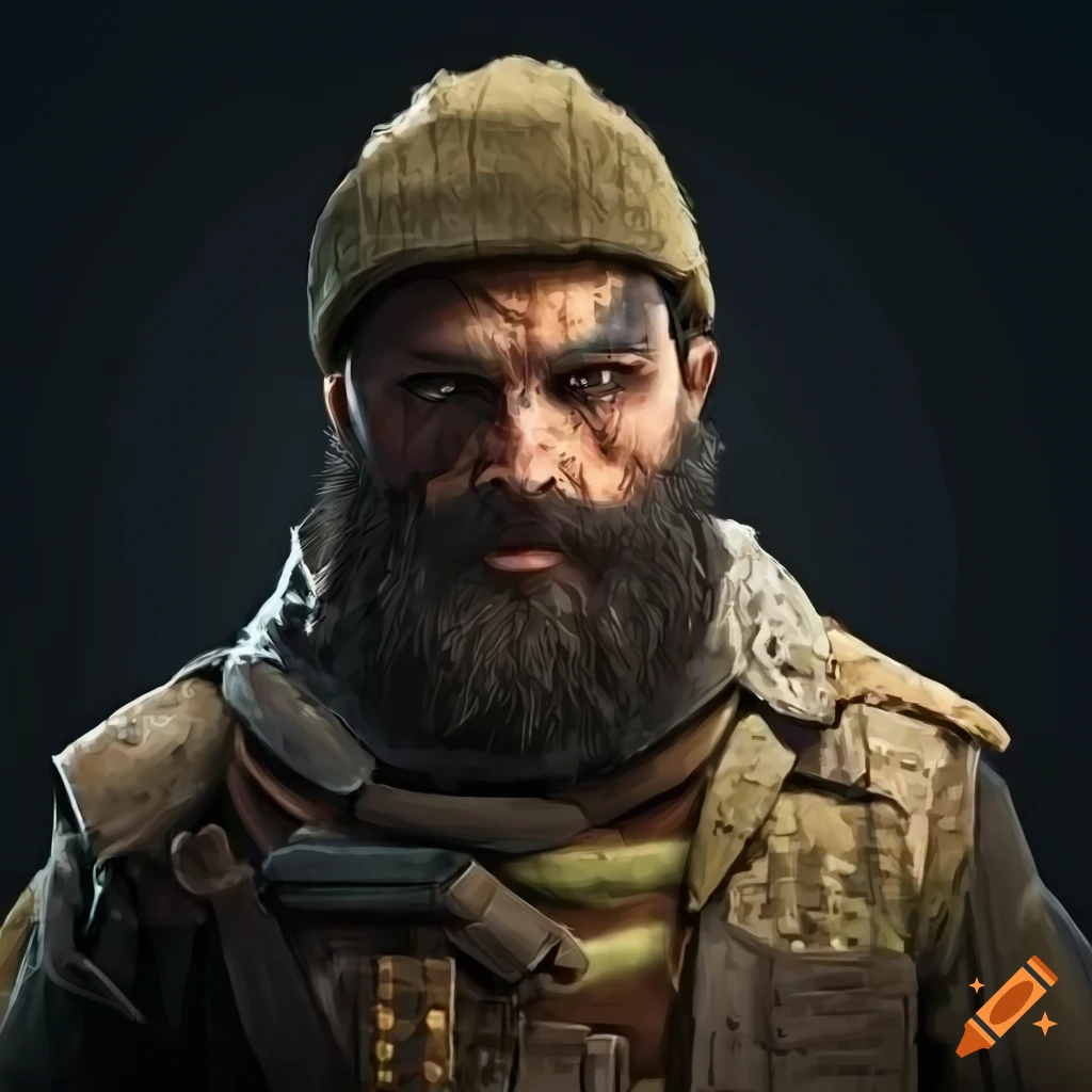 Portrait of a bearded soldier in wasteland 3 style on Craiyon