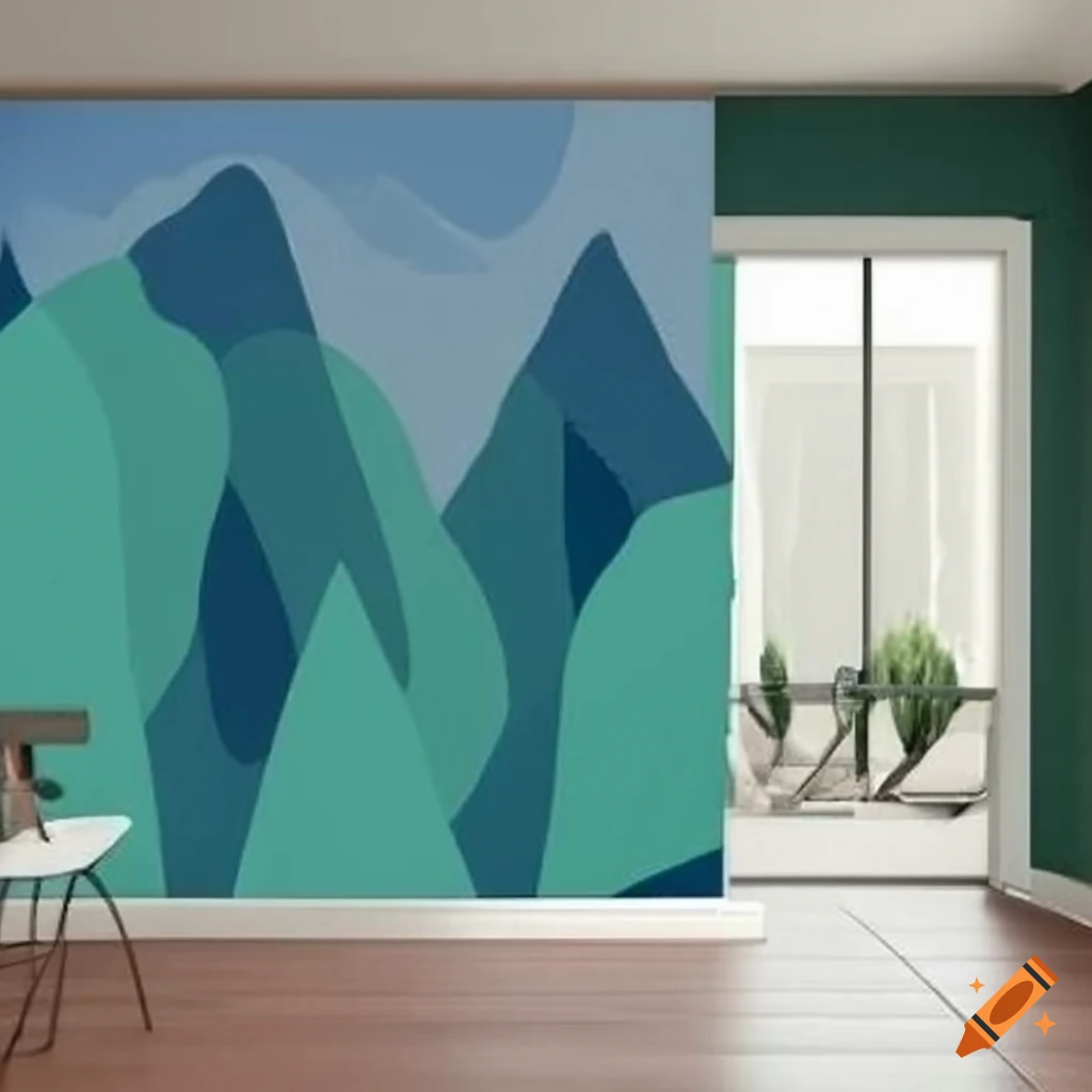 Colorful outdoor wall mural with mountain shapes on Craiyon