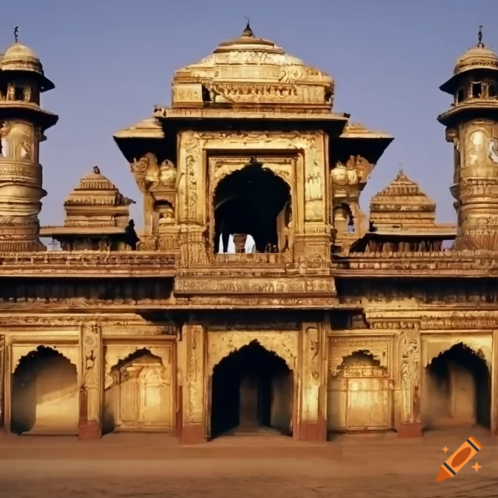 Front view of dwarika nagari gold mahal on Craiyon