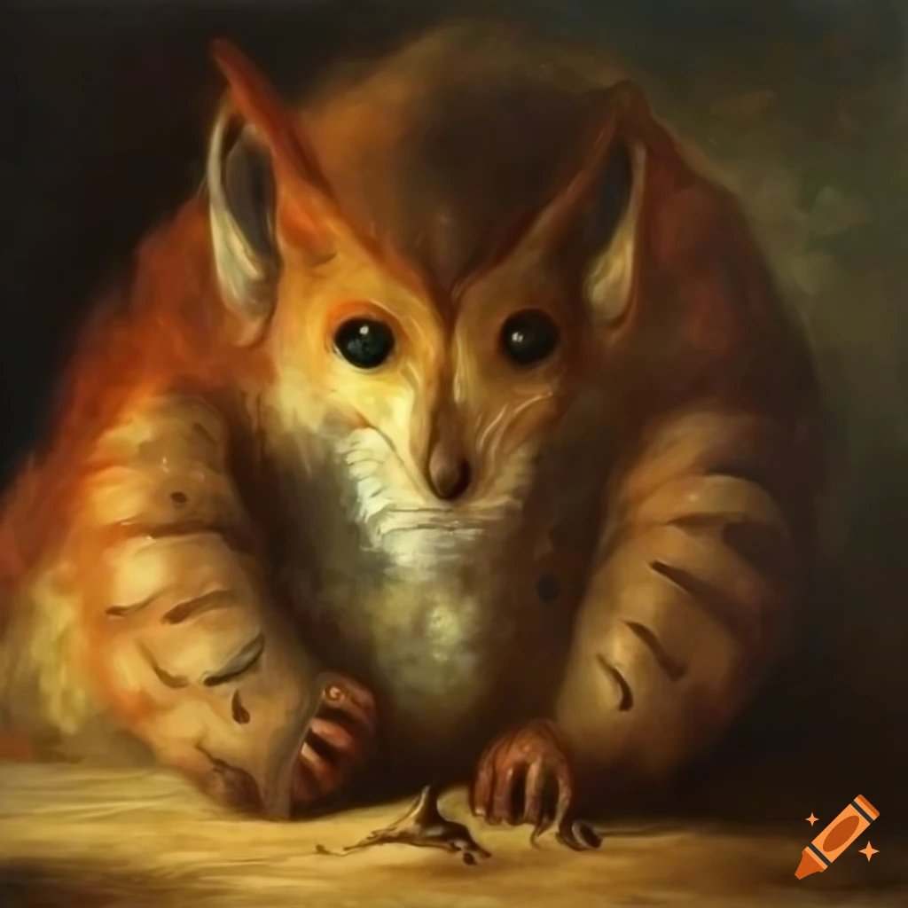 Fantastic creature in a 1800s oil painting on Craiyon