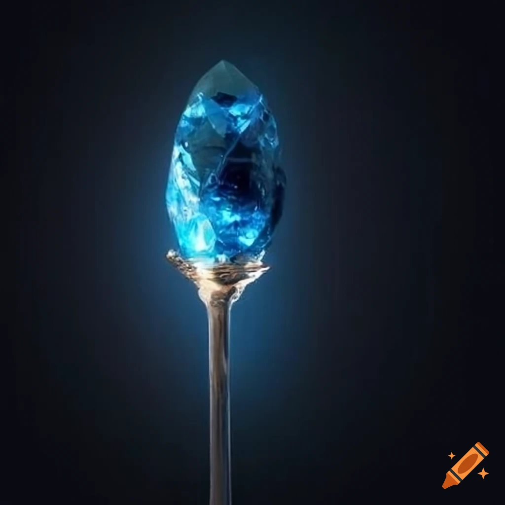 Artistic representation of a long crystal rod with a ball on Craiyon