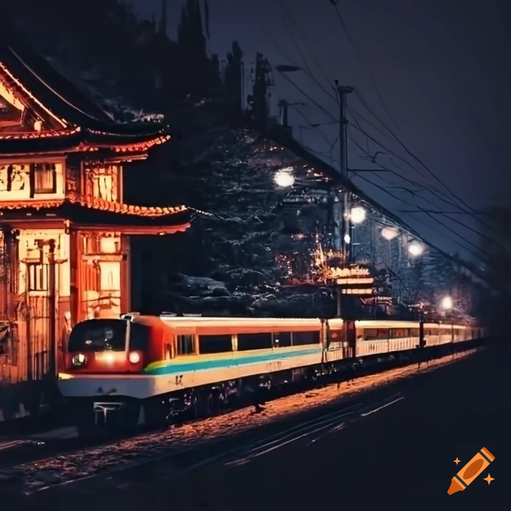 Side view of a night train in japan on Craiyon