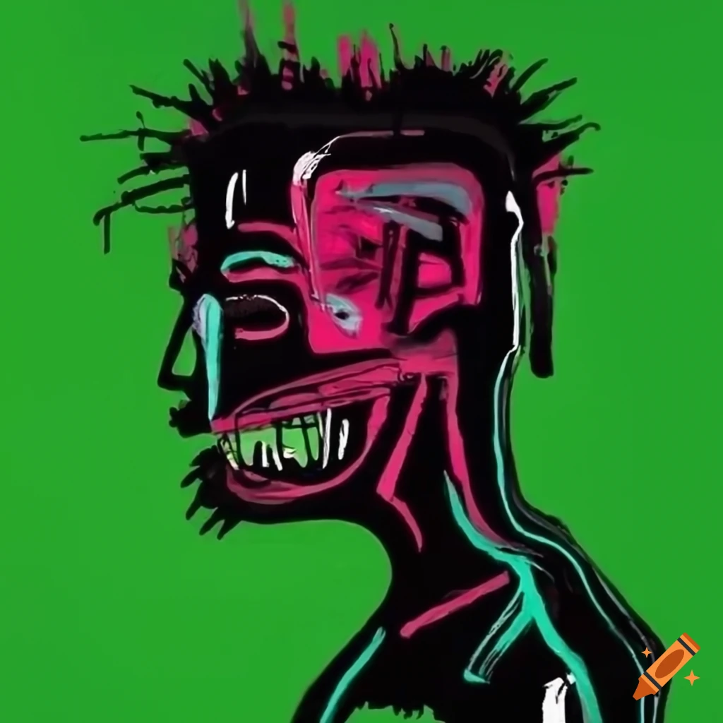 Basquiat-inspired car painting with green and pink symbols