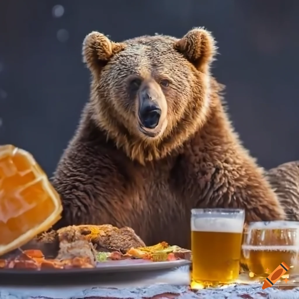 Cute bear enjoying a winter feast on Craiyon