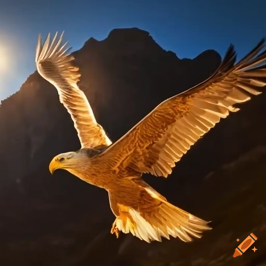 Golden illyria under sunlight with soaring eagle on Craiyon