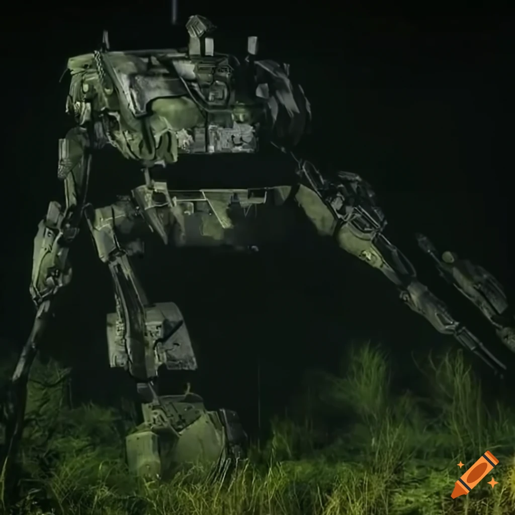 Camouflaged light Armored Mech in swampy terrain on Craiyon
