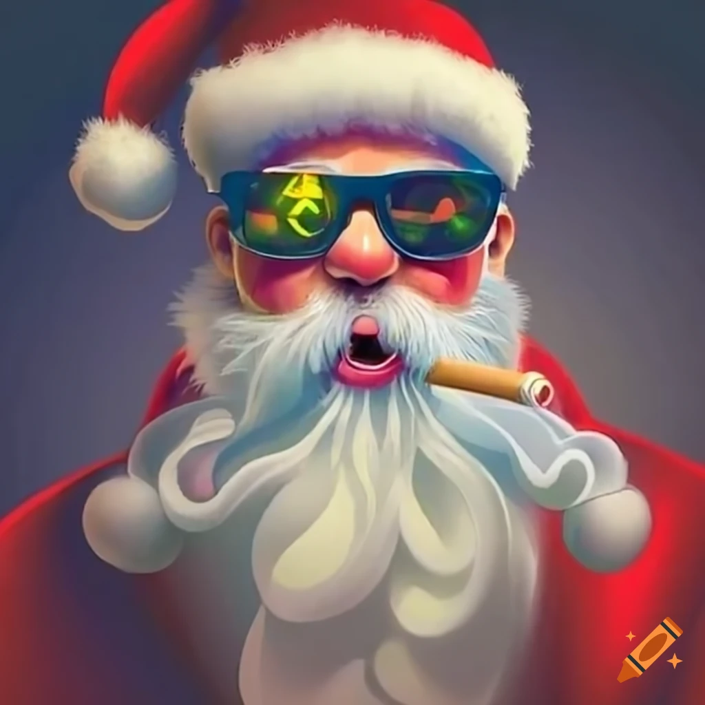 Cool santa claus with sunglasses and cigar