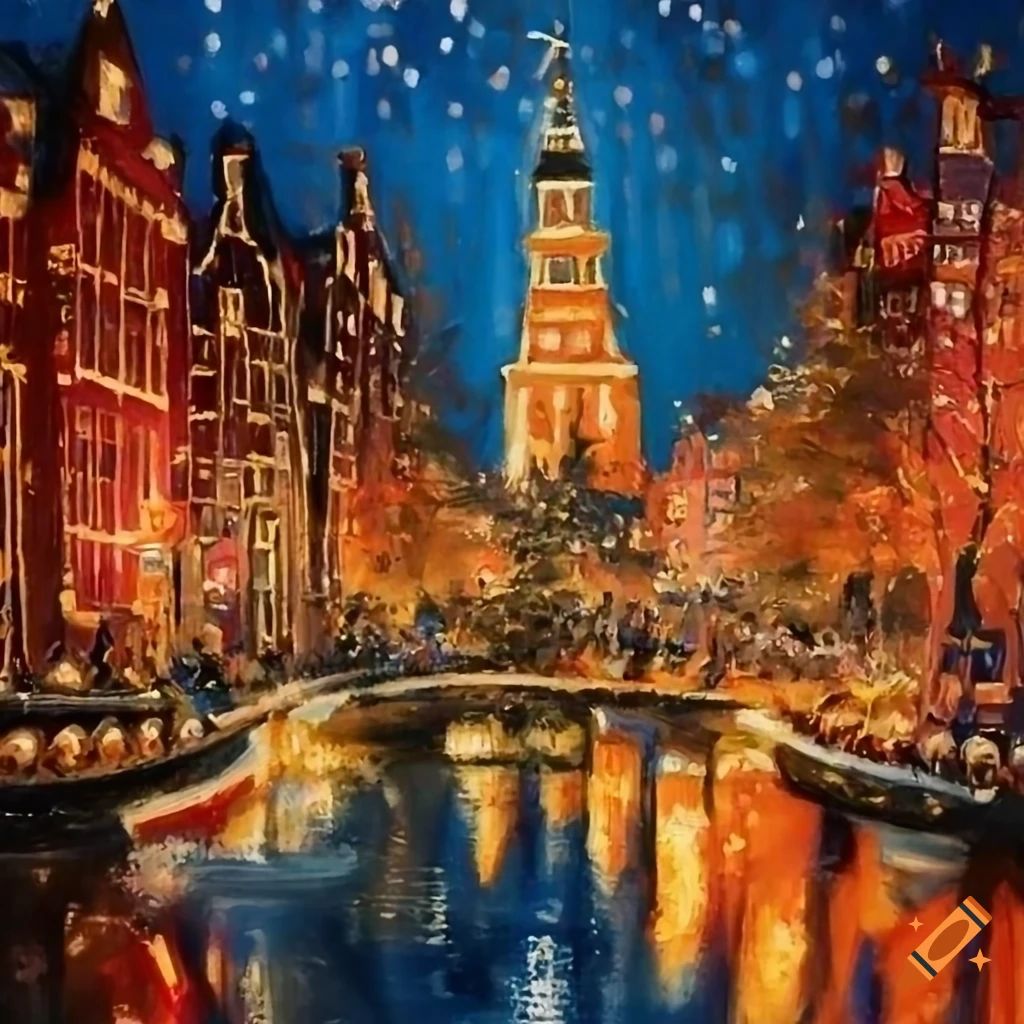 Painting of amsterdam during christmas