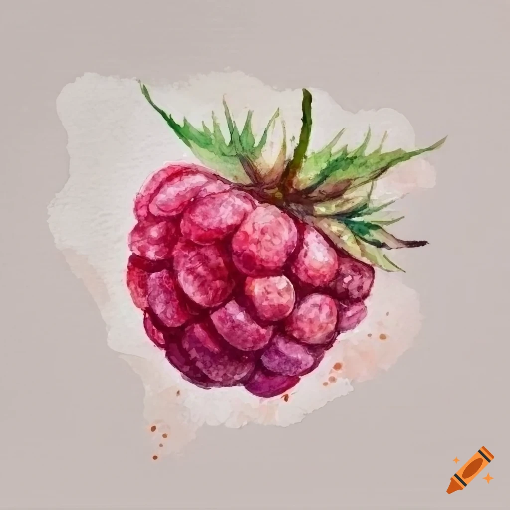 Watercolor of a raspberry on a white background