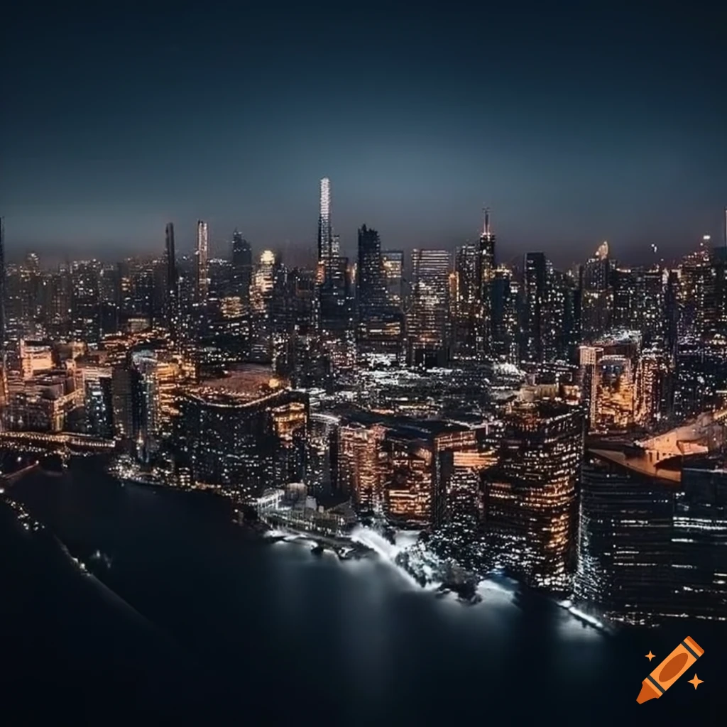 Hyperrealistic cityscape at night