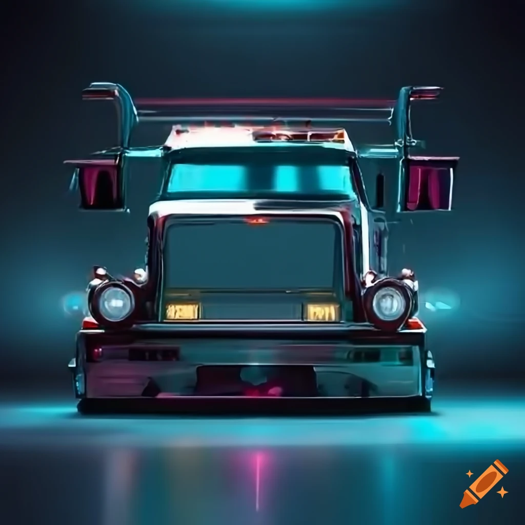8k render of a retro cyberpunk semi truck with neon lights on Craiyon