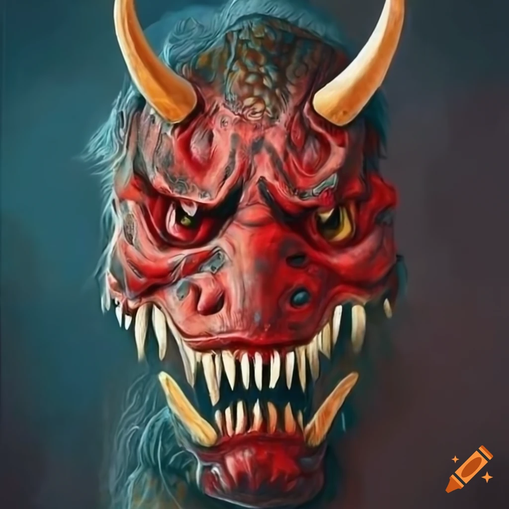 Jurassic-inspired oni mask with allosaurus features on Craiyon