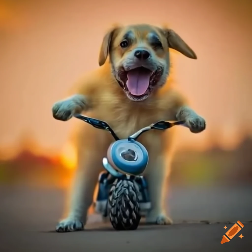 Young boy riding a bike with husky dogs on Craiyon