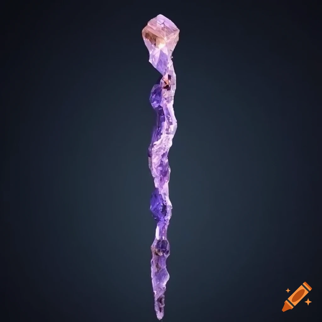 Artistic photo of a long crystal rod with a sapphire on Craiyon