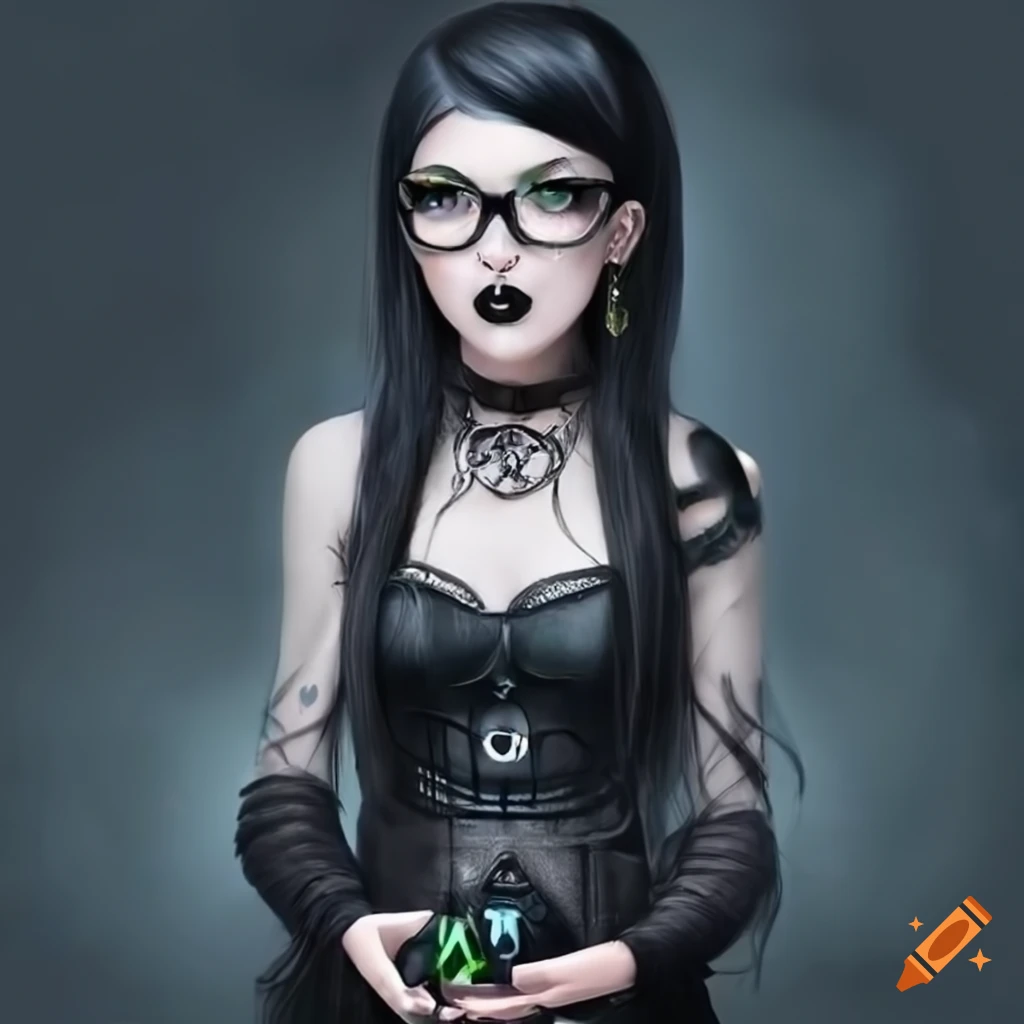 Gothic girl playing xbox with black framed glasses