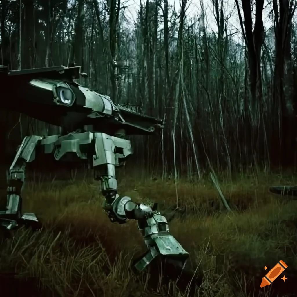 Giant mecha robot in a post-apocalyptic setting on Craiyon