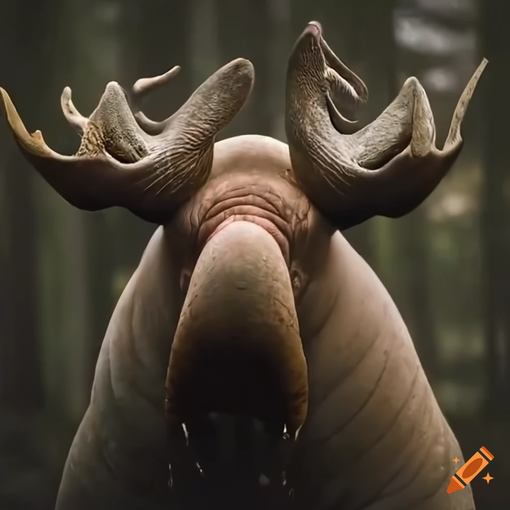 Pink moose in a mushroom forest with sunshine on Craiyon