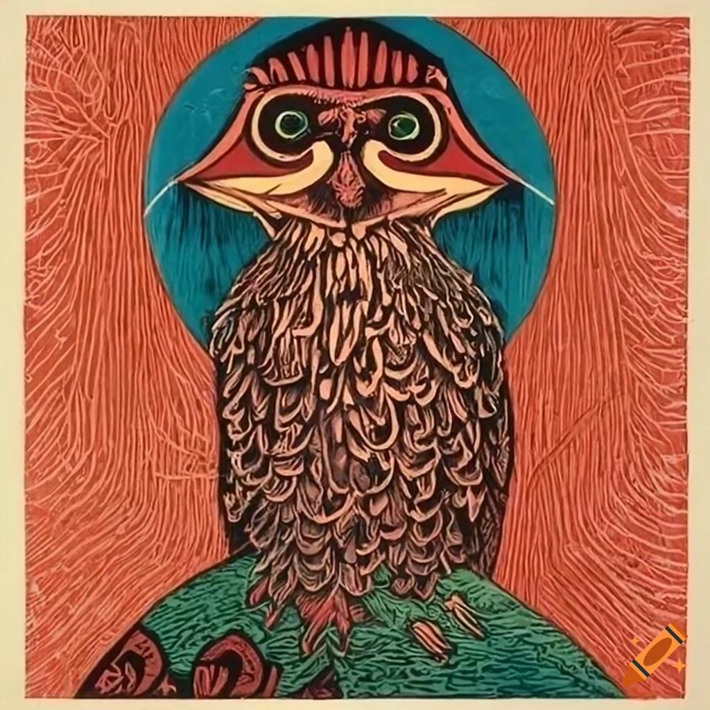 Colorful native art woodcut print by Theodor Kittelsen and Hilma af ...