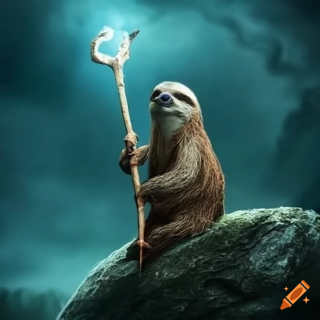 Image of a sloth dressed as a wizard conjuring a storm on Craiyon