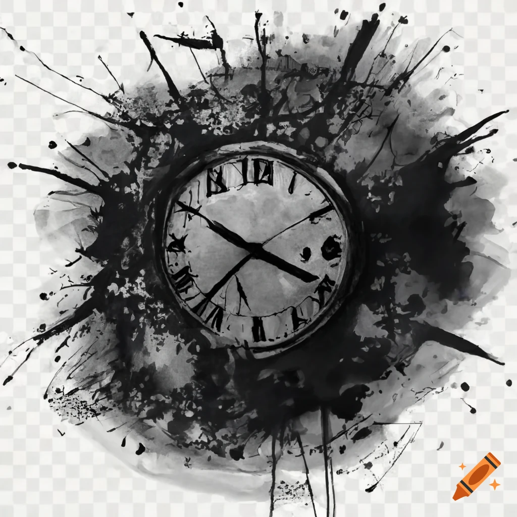 Pencil art of a clock sun rising over the mountains on Craiyon