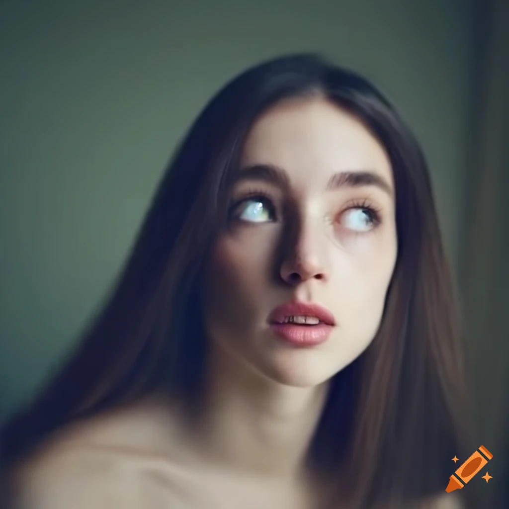 Portrait of a calm woman with wide-open eyes