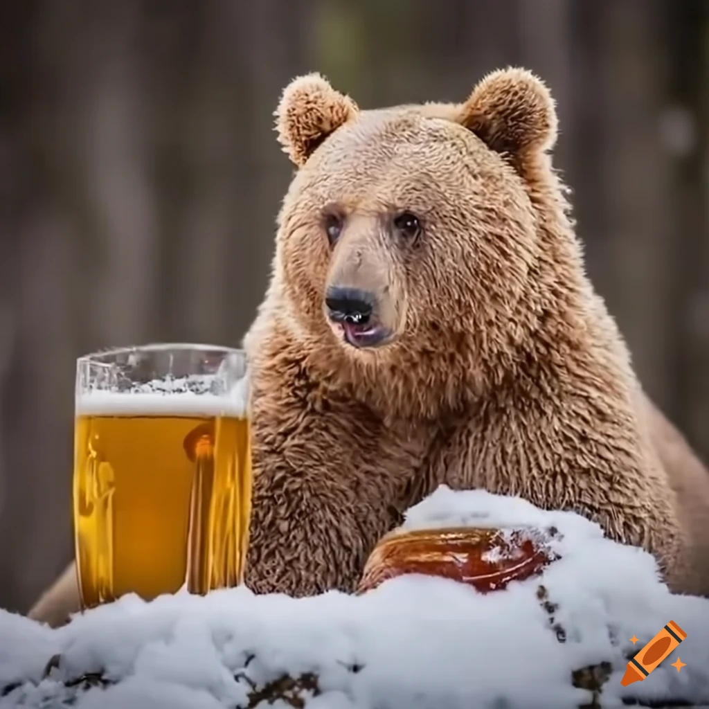 Bear enjoying a beer in a pub on Craiyon