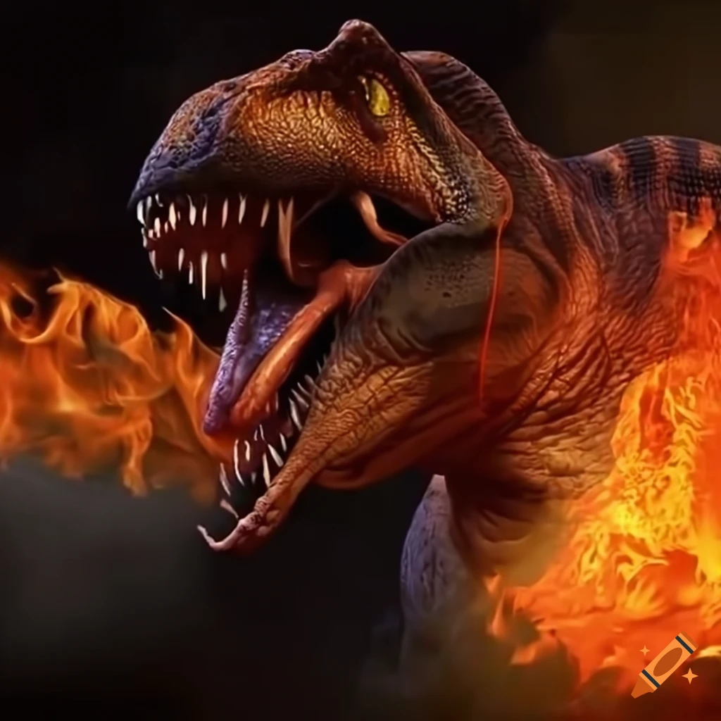 Digital art of a fire-breathing t-rex on Craiyon
