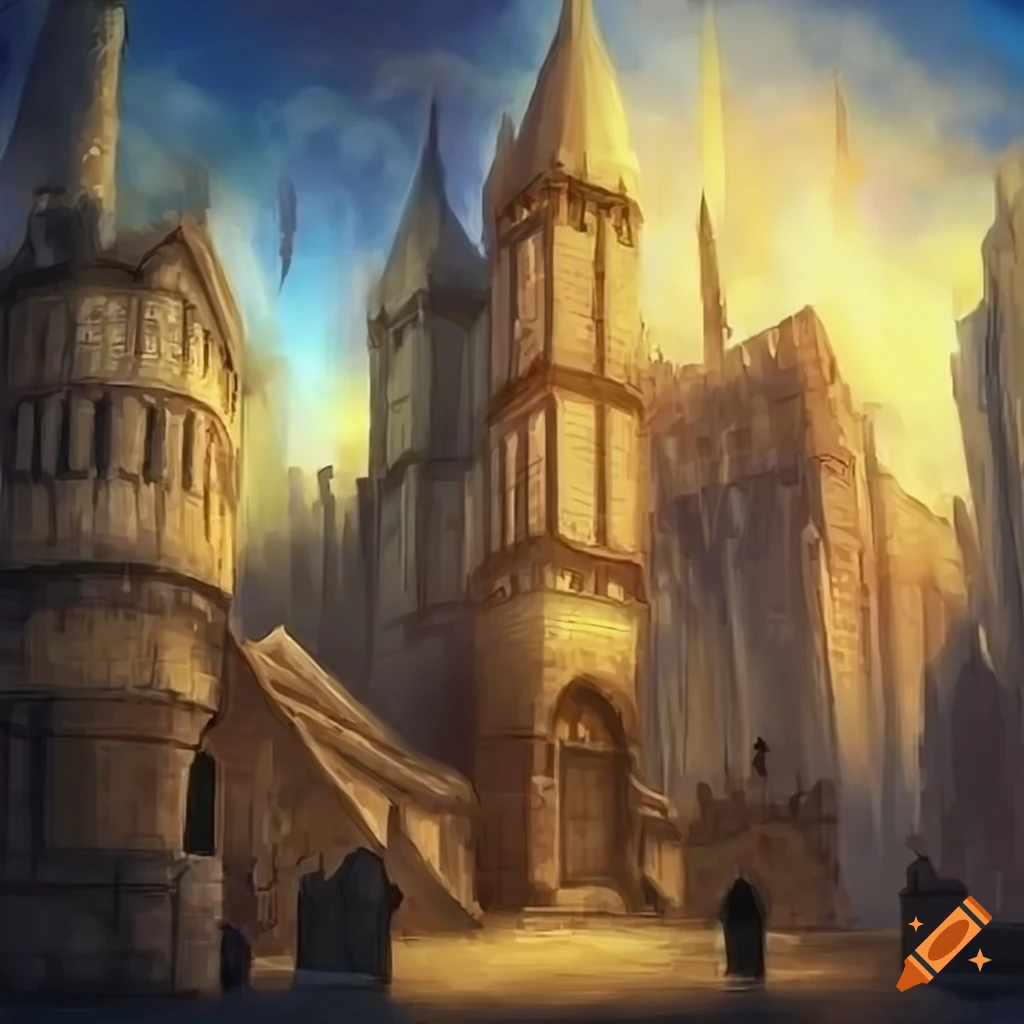 Fantasy artwork of a walled christian city