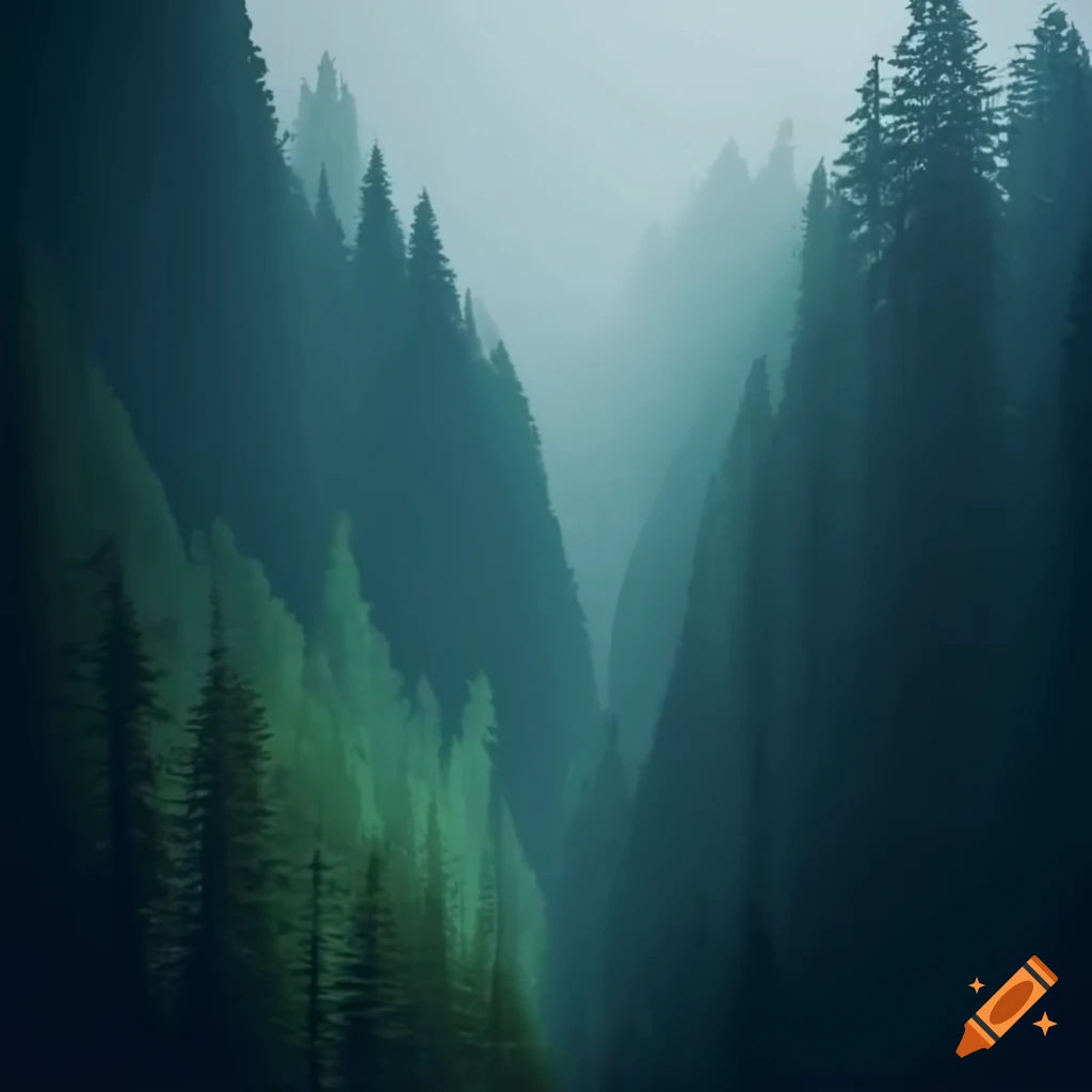 Forest in the mountains with focal point 38% from the right on Craiyon