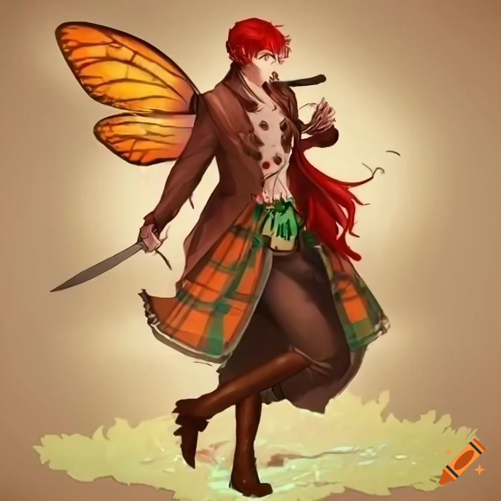 Artwork of a male Autumn Fairy with butterfly wings on Craiyon