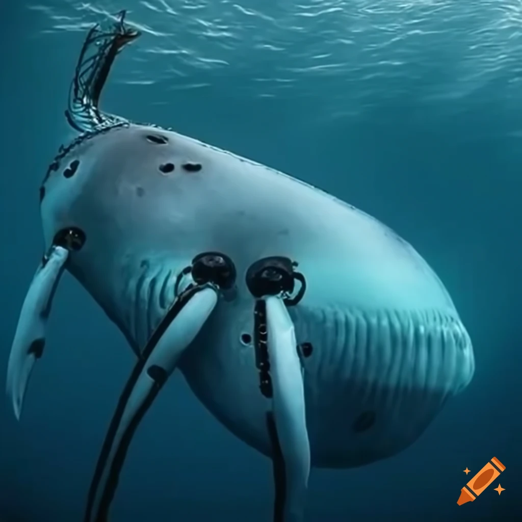 Whale-shaped robot helping in a shipwreck